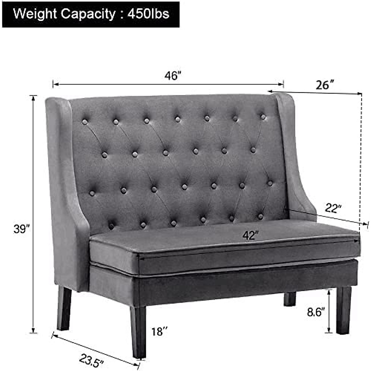 Andeworld Modern Loveseat Settee Button Tufted Sofa Couch Upholstered Banquette Dining Bench Living Room Funiture,Grey