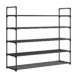 Shoe Rack - 5-Tier Shoe Organizer for Closet, Bathroom, Entryway - Shelf Holds 25 Pairs Sneakers, Heels, Boots by Home-Complete (Black)