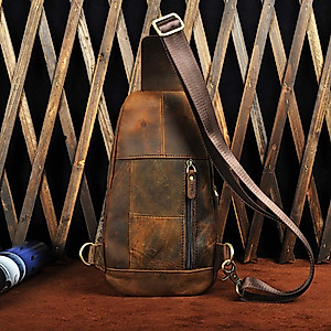 vintage Men's real Leather chest bag Business Casual Outdoor Sling Bag (Style 3 - Crazy Horse Leather)