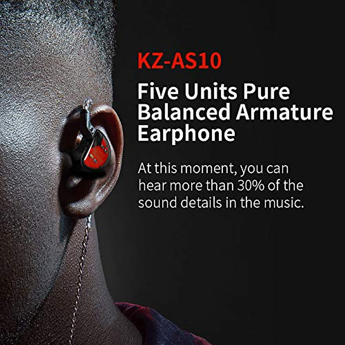 KZ AS10 IEM 5 Balanced Armature Driver Earphone, Stereo HiFi KZ in Ear Monitor Headphone Musician Headset with Detachable 2 Pin Cable(No Microphone, Black)