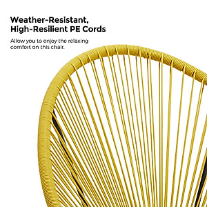 SONGMICS 3-Piece Outdoor Seating Acapulco Chair, Modern Patio Furniture Set, Glass Top Table and 2 Chairs, Indoor and Outdoor Conversation Bistro Set, Yellow UGGF011Y01