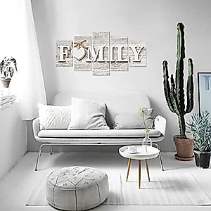 SUNYSUBY 5PCS/Set Cozy FAMILY LOVE Symbol Rustic Country Style Beige Wood Grain Large Framed Hand-Made Canvas Wall Art Artwork On Stretched Canvas Contemporary Print Oil Painting Décor Picture Decoration for Home Bedroom Living Dining Room Office Ready to