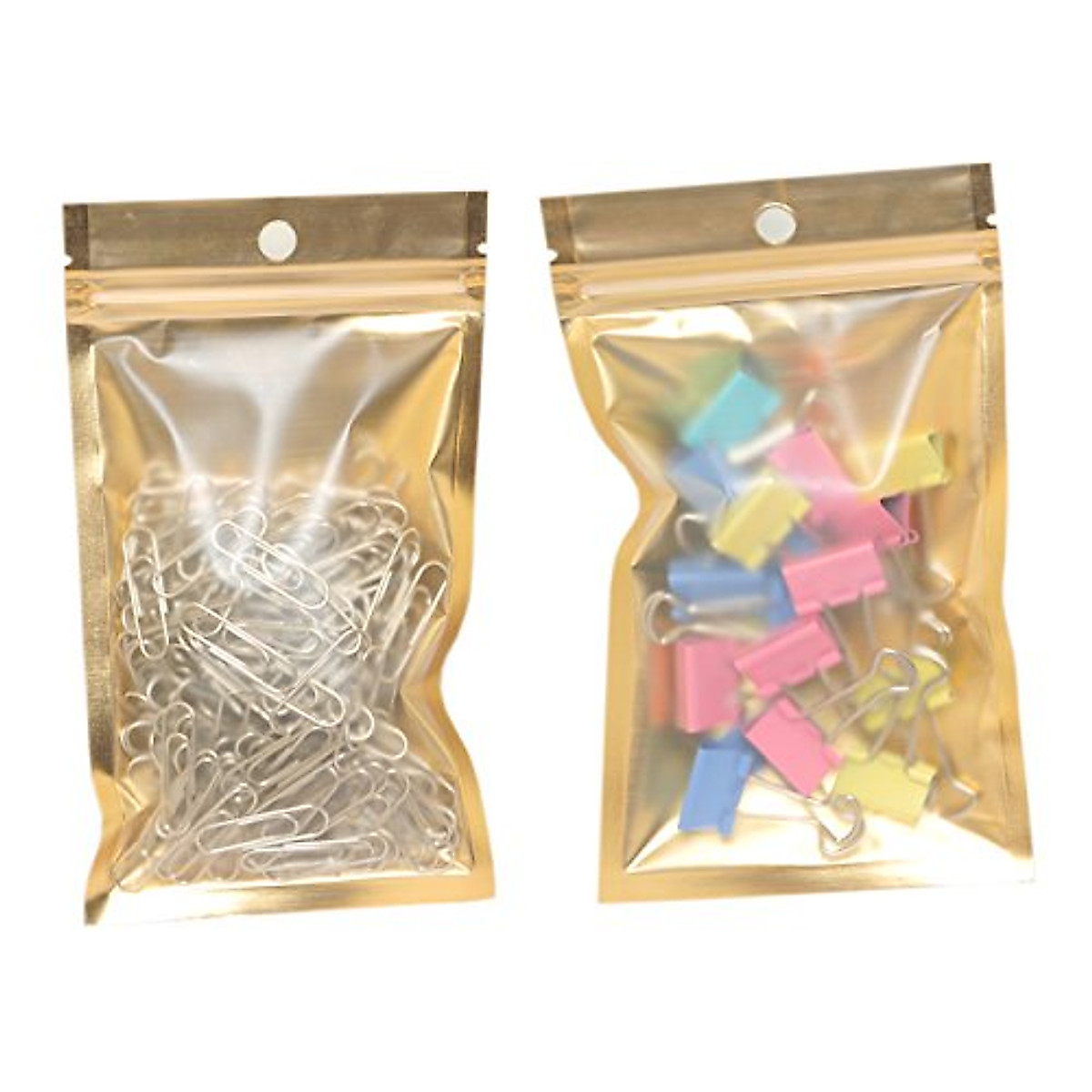 Wekoil 100 Pcs Clear Golden Zip Lock Mylar Bags Aluminum Foil Resealable Packaging storing Plastic Valve Zipper Pouches Bulk Food Storage Foil Lined Grip Seal Wrap 9x16cm(3.5 x 6 inch)