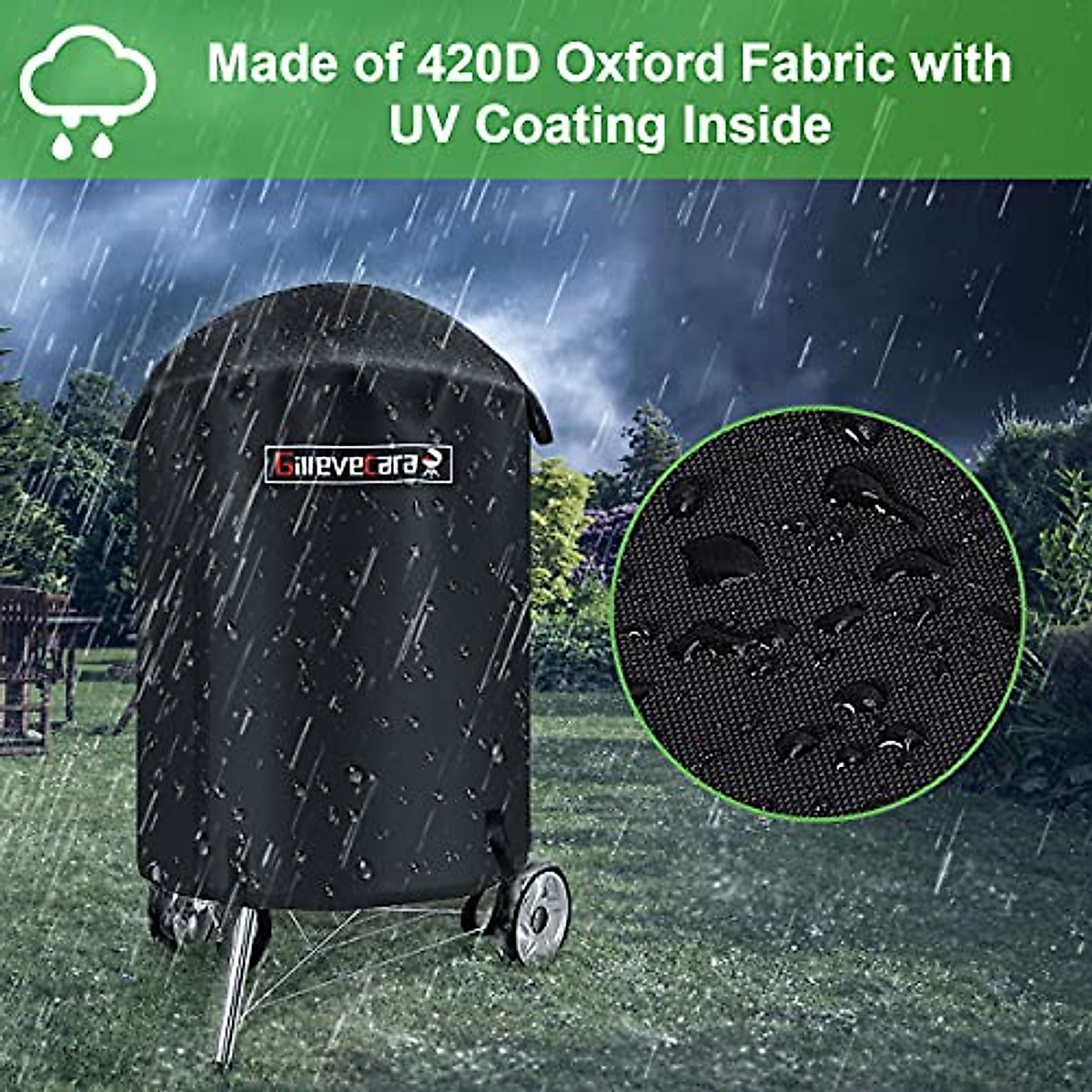 BBQ Grill Cover, 22 Inch Charcoal Kettle Grill Cover, Heavy Duty Waterproof & Dustproof Oxford Fabric Round Barbecue Grill Cover with Handle & Hook&Loop, for Weber, Char-Broil and More Grills