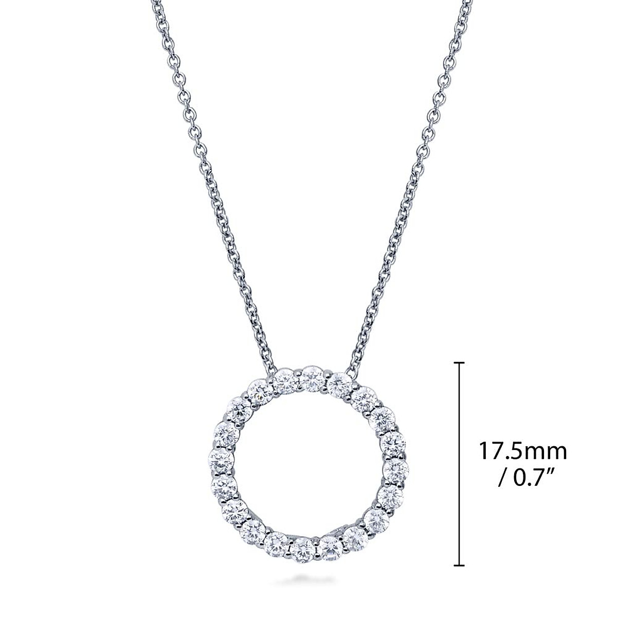 BERRICLE Sterling Silver Open Circle Cubic Zirconia CZ Pendant Necklace for Women, Rhodium Plated