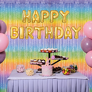 2 Pack 3.3 x 8.2 ft Tinsel Foil Fringe Curtain Backdrop, [Upgraded] Rainbow Metallic Streamers Backdrop Curtains for Birthday Decorations Girls Princess Bachelorette Unicorn Party Decorations