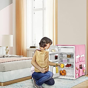 Extended Mini Fridge Caddy Organizer- 55" x 16.5" Dorm and Office Over the Fridge Caddy Organizer with 11Pockets for Flatware Drink Paper Goods- Over the Fridge Storage Organizer for Dorm Office, Pink