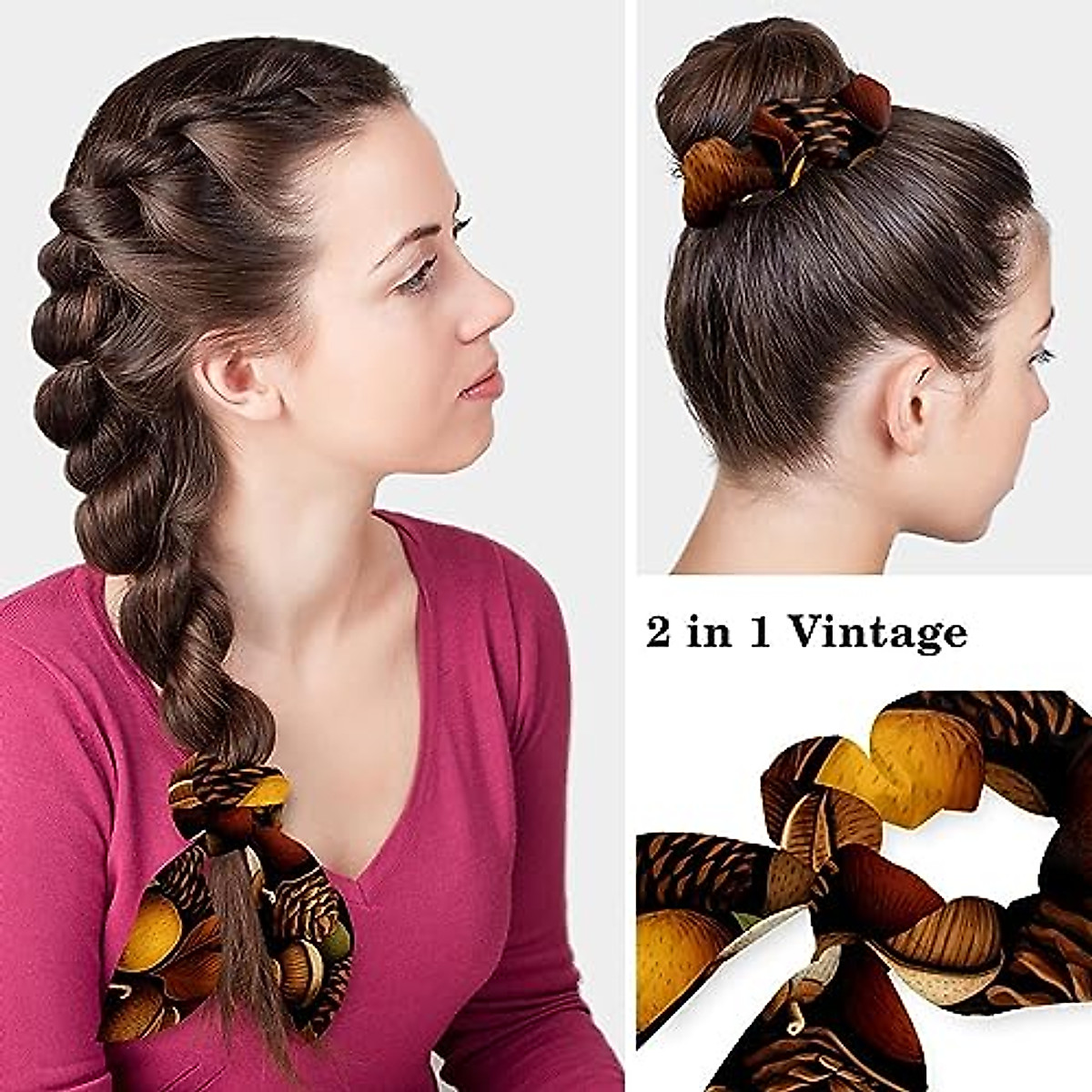 Happy Thanksgiving Acorns Bouffant Working Cap with Ribbon Tie for Women Long Hair, Scrub Surgical Hat, One Size Head Cover