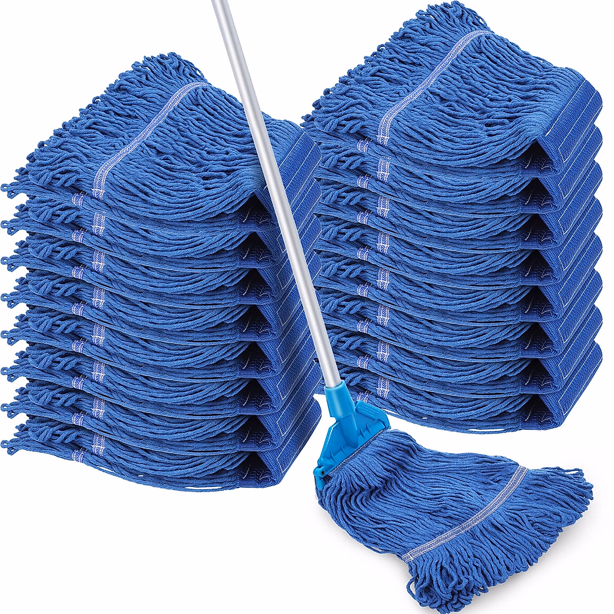 16 Pack Commercial Mop Head Replacements Looped End Wet Mop Head Heavy Duty Mop Heads Cotton String Mops Blue Industrial Cleaning Mop Head Refills for Commercial Industrial Home Cleaning