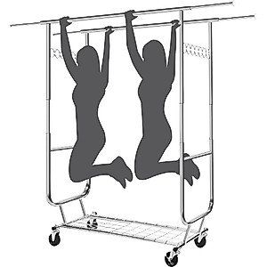 Rolling Clothing Racks for Hanging Clothes, Heavy Duty Clothing Garment Rack Holds 610LBS, Portable Clothes Rack with Wheels Collapsible Commercial Garment Rack for Closet Bedroom Laundry Room