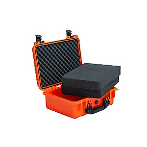 MEIJIA Portable All Weather Waterproof Camera Case with Customizable Fit Foam,Fit Use of Drones, Camera, Equipments, Pistols,15.98x12.99x6.85inches(Orange)