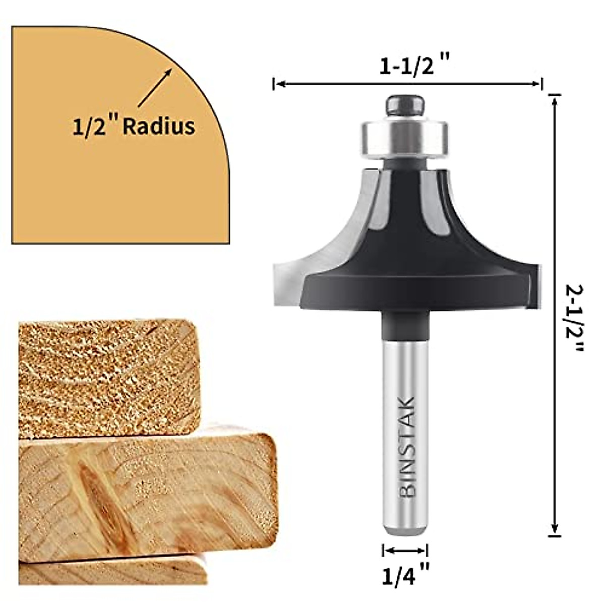 1/2" Radius Roundover Router Bit 1/4" Shank, Edge Forming Roundover Bit Bead Rounding Over Edging Bit by BINSTAK