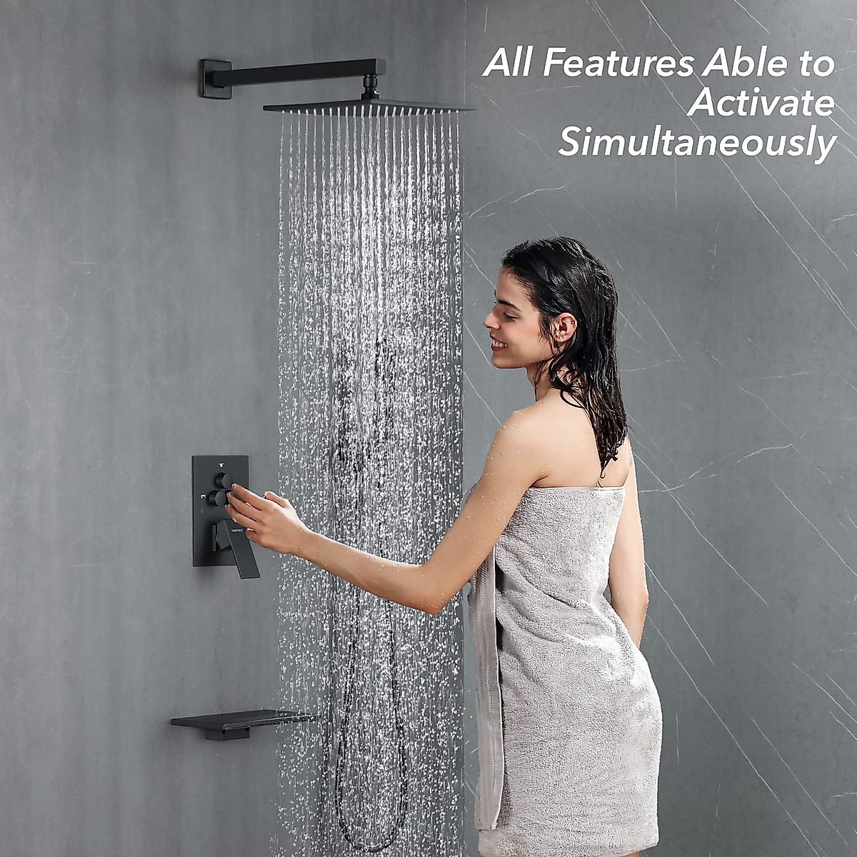 VANFOXLE Shower Faucets Sets Complete Matte Black Shower System with Tub Spout Push Button Diverter Shower Faucet Fixtures with 2 in 1 Handheld, 10 Inch Shower Head(Rough-in Valve Body and Trim)