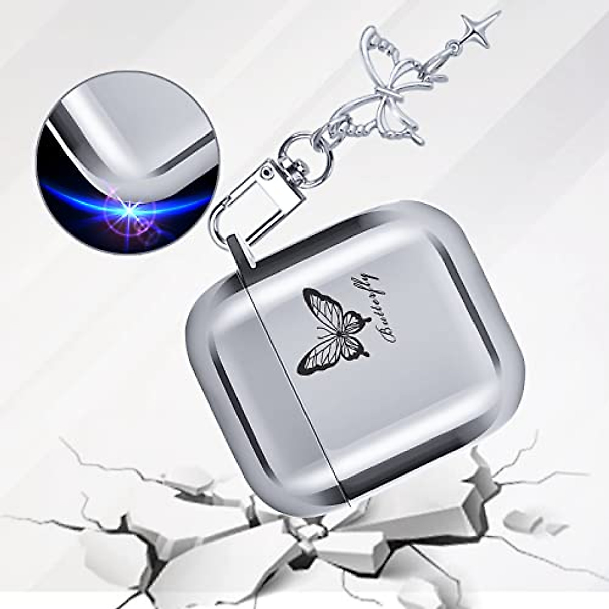 Cute AirPods Case with Beautiful Butterfly Pendant, Soft Silicone Protective Electroplating Cover Compatible with 2nd and 1st Generation Case