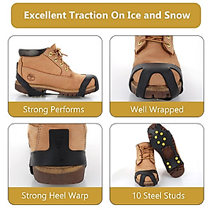 Abeillo Ice Cleats for Shoes and Boots, Silicone Ice Snow Grips Stainless Steel Shoe Spikes Grips, Shoe/Boot Traction Cleat Crampon for Walking on Snow, Ice Anti Slip Footwear
