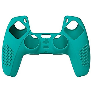 PlayVital Aqua Green 3D Studded Edition Anti-Slip Silicone Cover Skin for ps5 Controller, Soft Rubber Case for ps5 Wireless Controller with 6 White Thumb Grip Caps