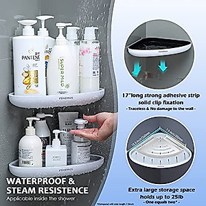 renemos Corner Shower Caddy, Shower Shelves Wall Mount, Ultra Stable Heavy Duty Adhesive Shower Rack, Fast Drain and Rustproof, Multi-tier Combination Available (White+Black)(1 PACK)