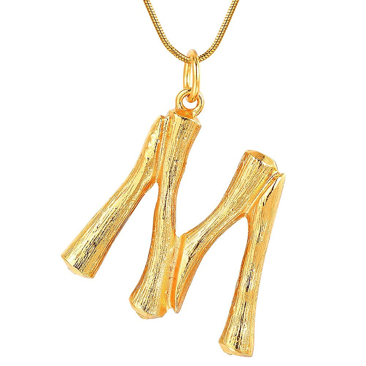FOCALOOK Bamboo Initial Necklace for Women Oversize Letter M Pendant Statement 14K Gold Plated Necklaces…