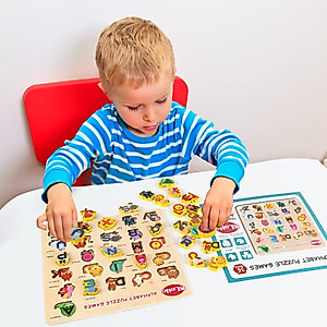 Wooden Peg Animal Alphabet Puzzle Game for Toddlers 2-6 Years Old, Alphabet Puzzles with Animal Shapes and Letters for Boys and Girls, Educational Alphabet Learning Gift Toys for Kids Ages 2 3 4 5 6