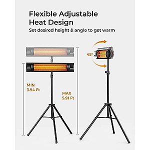 Outdoor Patio Heater, Luwior 1500W Electric Infrared Heater with Remote, 3 Modes, 24H Timer Auto Shut Off, Wall-mounted/Tripod For Garage Backyard