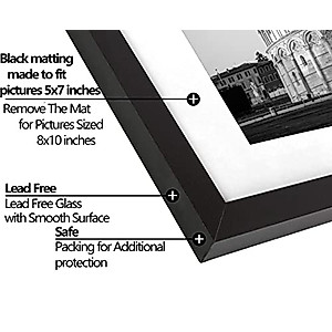 Wiscet 8x10 Picture Frame Set of 9, Display Pictures 5x7 with Mat or 8 x 10 Without Mat, Photo Frame for Wall Mounting or Tabletop Display, Black