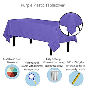 Exquisite 6-Pack Premium Plastic Tablecloth 54in. x 108in. Rectangle Plastic Table Cover - Purple
