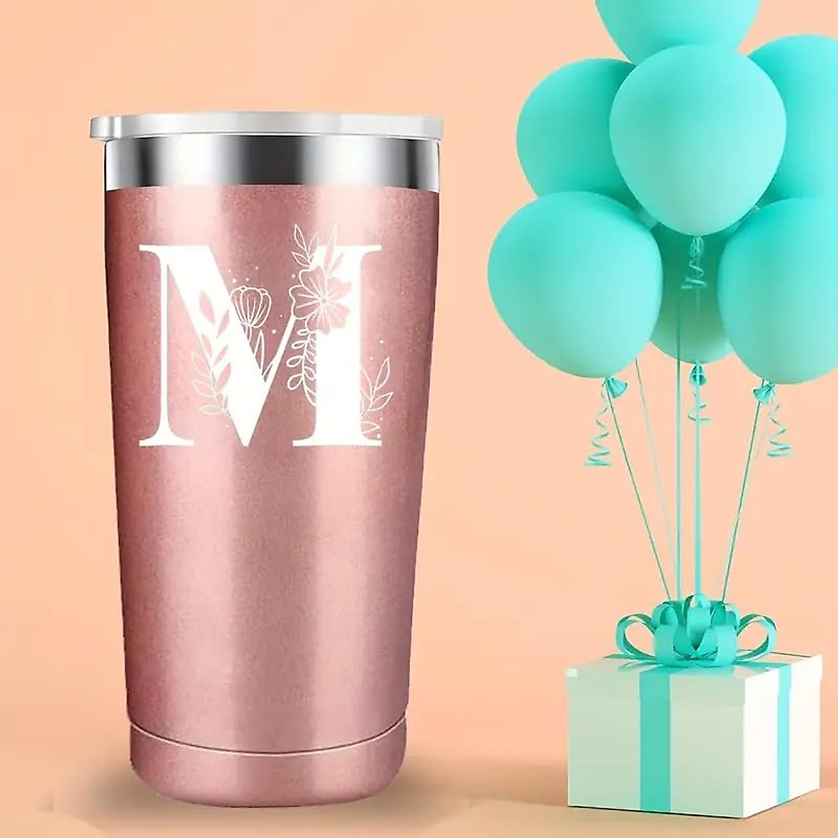 Generic Personalized Initial Mug Tumbler 20oz Initial Keychain, Monogrammed Travel Mug for Wedding Birthday Graduation Party, Birthday Christmas Gifts for Women Mom Sisters Teacher Coworker (D)