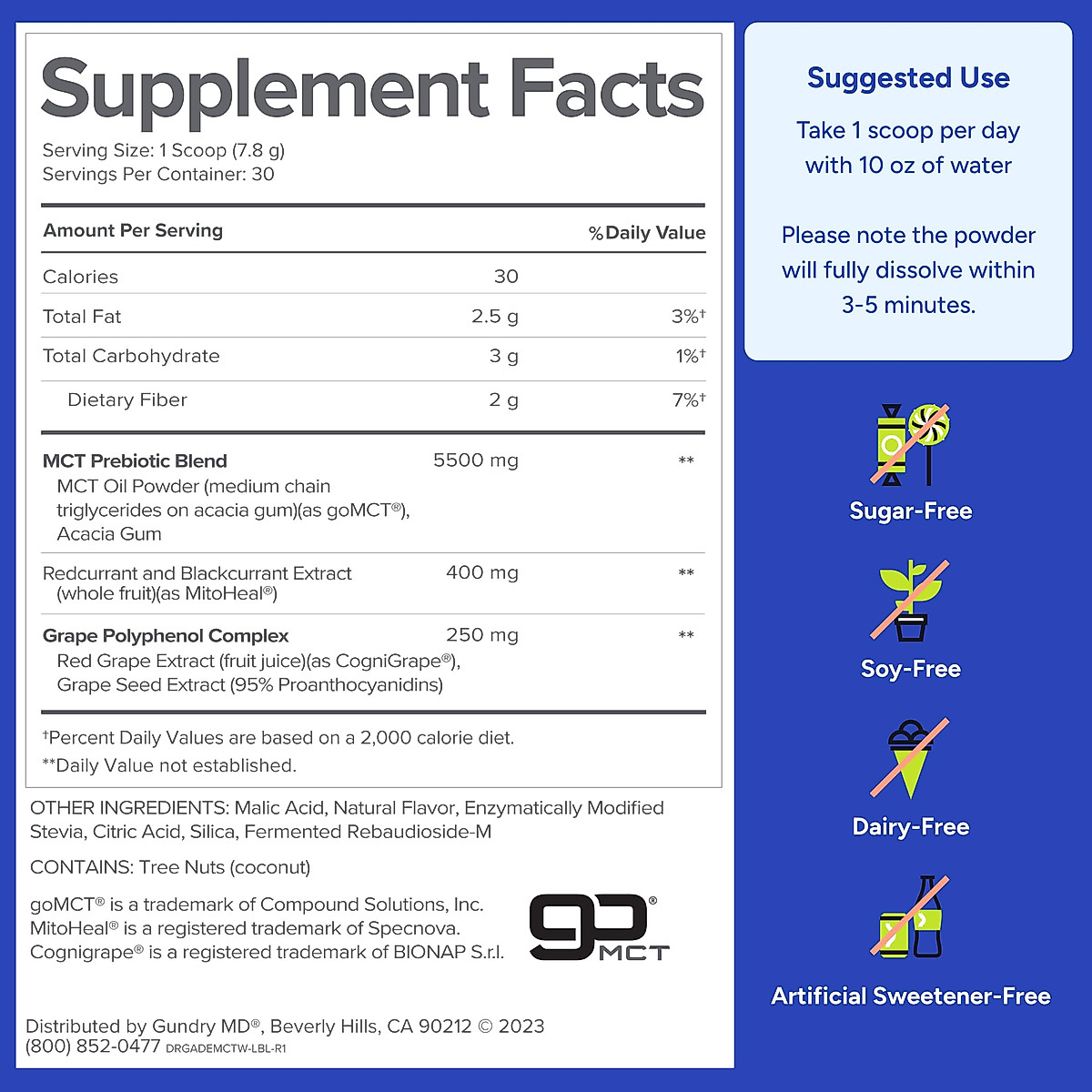 Gundry MD MCT Wellness Powder to Support Energy, Ketone Production and Brain Health, Keto Friendly, Sugar Free (30 Servings) (Watermelon Lemonade)