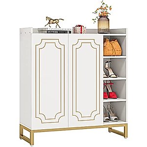 LITTLE TREE Shoe Storage Cabinet with Doors, 20 Pairs Entryway Shoe Organizer Cabinet with Adjustable Shelves, Multipurpose Storage Cabinet