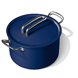 Nontoxic, nonstick BPA-free Risa kitchen stock pot with lid and pot holders for gas, electric, & induction stove by Eva Longoria - Deep Blue