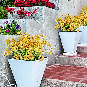 10 Bundles Artificial Flowers Outdoor UV Resistant Plastic Plant Silk Flower, Faux Fake Flower Greenery Shrub Plant Indoor Outdoor Hanging Planter Home Garden Porch Window Box Decor (Yellow)