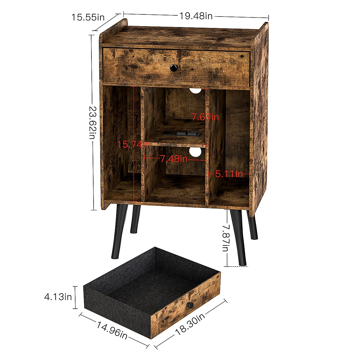 Sengroce Record Player Stand with Record Storage, Charging Station & USB Ports, Turntable Table with Drawer, Up to 165 Albums for Living Room, Bedroom