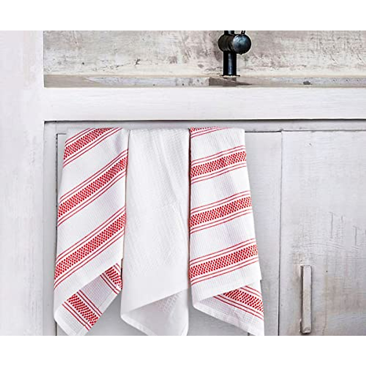 6 Pack Red Cotton Dish Towels for Kitchen - Ticking Stripe Dish Towels - Kitchen Hand Towels - Farmhouse Dish Towels - Red Kitchen Towels Linen - Soft, Highly Absorbent, Hanging Loop, 18”x 28”