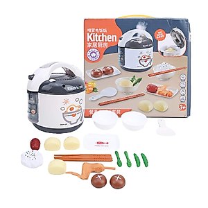 Kids Rice Cooker Toy, Kitchen Playset Pretend Play Chef Appliances Preschool Childhood Educational Toy Kitchen Fun Cuttable Food Toys(Grey)