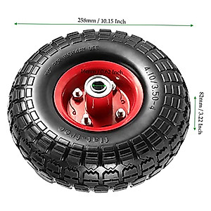 HEIHAK 10 Inches 4.10/3.50-4 Flat Free Hand Truck Tire with 5/8-Inch Center Shaft Hole, Flat Free Tire Wheel for Wagon, Dolly, Hand Truck, 220 lbs Max Load Bearing Capacity