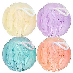 FARMOGA Bath Loofah Sponge Body Scrubber Shower Sponge Exfoliating Mesh Pouf Shower Ball Bath Sponges for Women and Men Bathing Accessories (4Pack 50G Colorful)