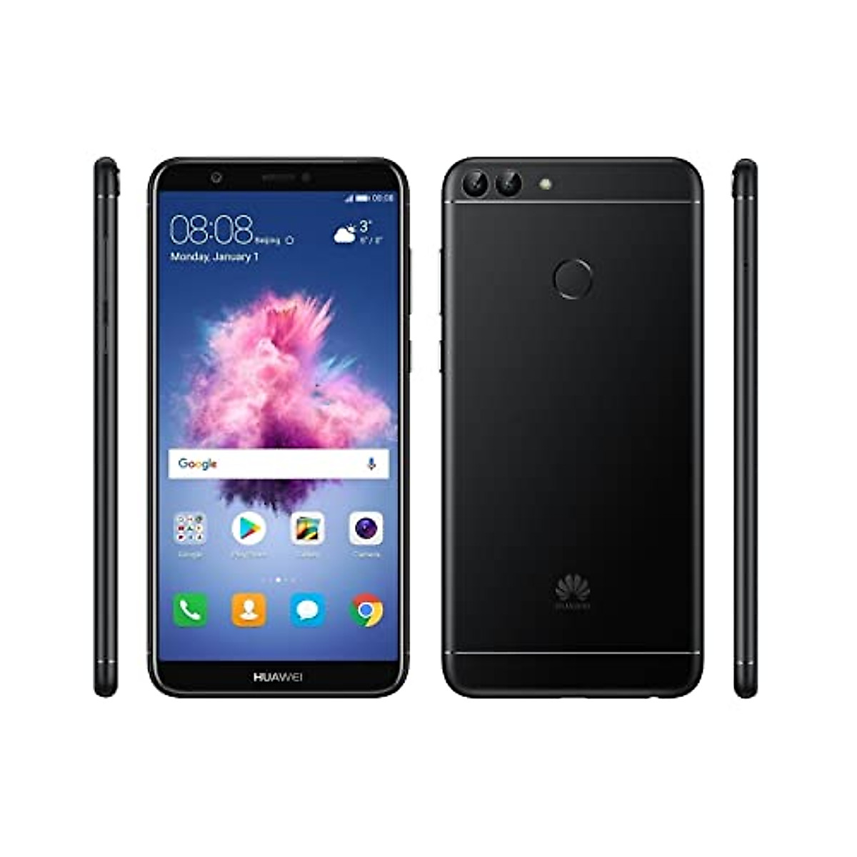 Huawei P Smart (32GB) 5.6" Fullview Display & Dual Camera's, 4G LTE Dual-SIM Factory Unlocked w/ Fingerprint Scanner FIG-L23 International Model, No Warranty (Black)