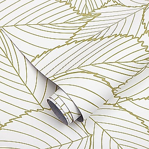 Peel and Stick Wallpaper Gold Contact Paper Leaf Wallpaper Boho Leaves Peel and Stick Wallpaper Self-Adhesive Wallpaper Waterproof Wallpaper for Wall Home 17.7" X118"