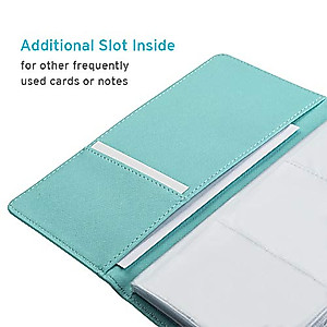 Sooez Leather Business Card Book Holder, Professional Business Cards Book Organizer PU Name Card Credit Cards Book Holder Booklet, 240 Card Capacity (Mint Green)