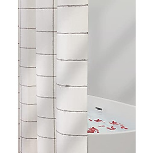 SUMGAR Cotton Shower Curtain Boho Farmhouse Shower Curtains for Bathroom with Tassels & Hooks, White Fabric Grey Checkered Bohemian Fringe Shower Curtain Set, 72" x 72"