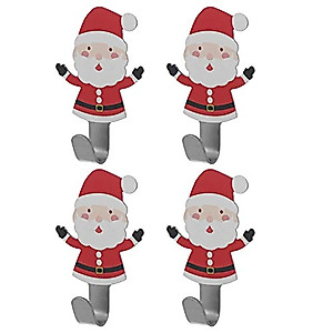 Cabilock 4Pcs Christmas Wall Hooks Santa Claus Metal Wall Hanger Christmas Wall Key Rack Holder Towel Coat Hooks for Door Bathrooms Key Robe Bag