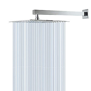 HarJue Shower Head with Extension Arm, High Pressure Square Shower Head with ShowerArm, Stainless Steel Rainfall Showerhead-Waterfall Full Body Coverage (12'' ShowerHead with 16'' Arm, Chrome)