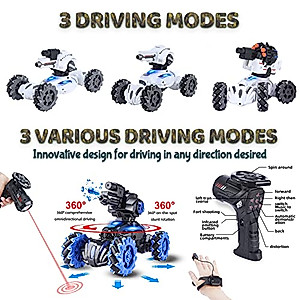 TIKHOSEN Rc Tank Car 4wd for Boys Stem Cool Toys Year Olds with Led 360 Drift Shooting Water Bullets Remote Control Bubble Car for Girls Birthday Gifts Ideas for Kids Age 6-15(B) (DB)