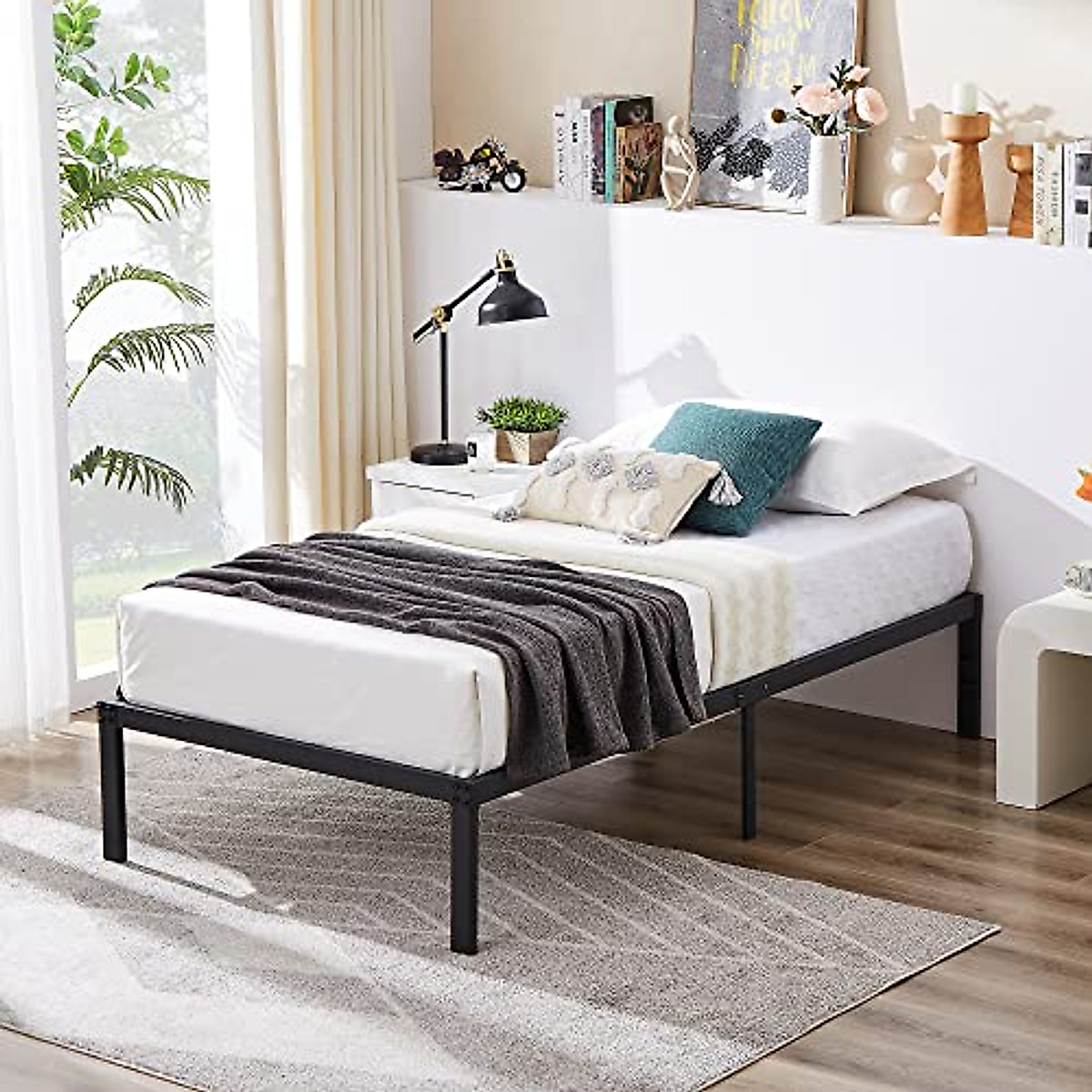 VECELO Heavy Duty Steel Slat/Easy Assembly Mattress Foundation/Noise Free&No Box Spring Needed, Twin, Black