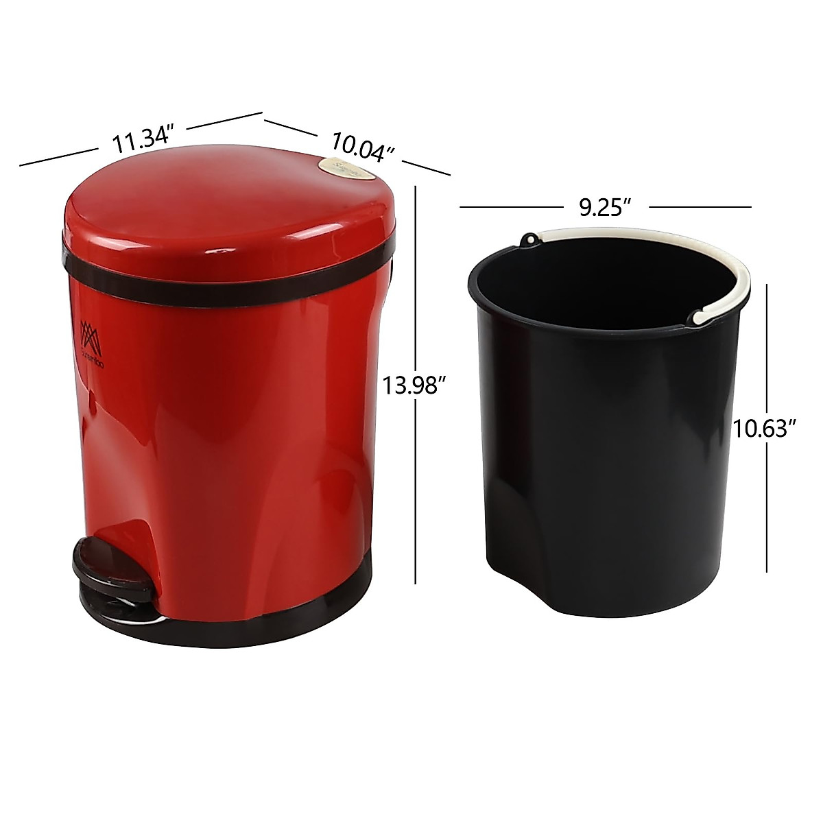 Tyminin 2.6 Gallon Bathroom Step Pedal Trash Can with Lid Soft Close, Medium Garbage Can with Removable Inner Bucket (Red)