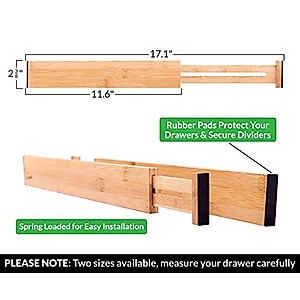 Bamboo Drawer Dividers Organizers 6-pack (12"-17") Adjustable Spring Loaded Drawer Divider Expandable Drawer Organizer Utensil Separators for Kitchen, Bedroom, Dresser, Office, Baby Drawers, Closet