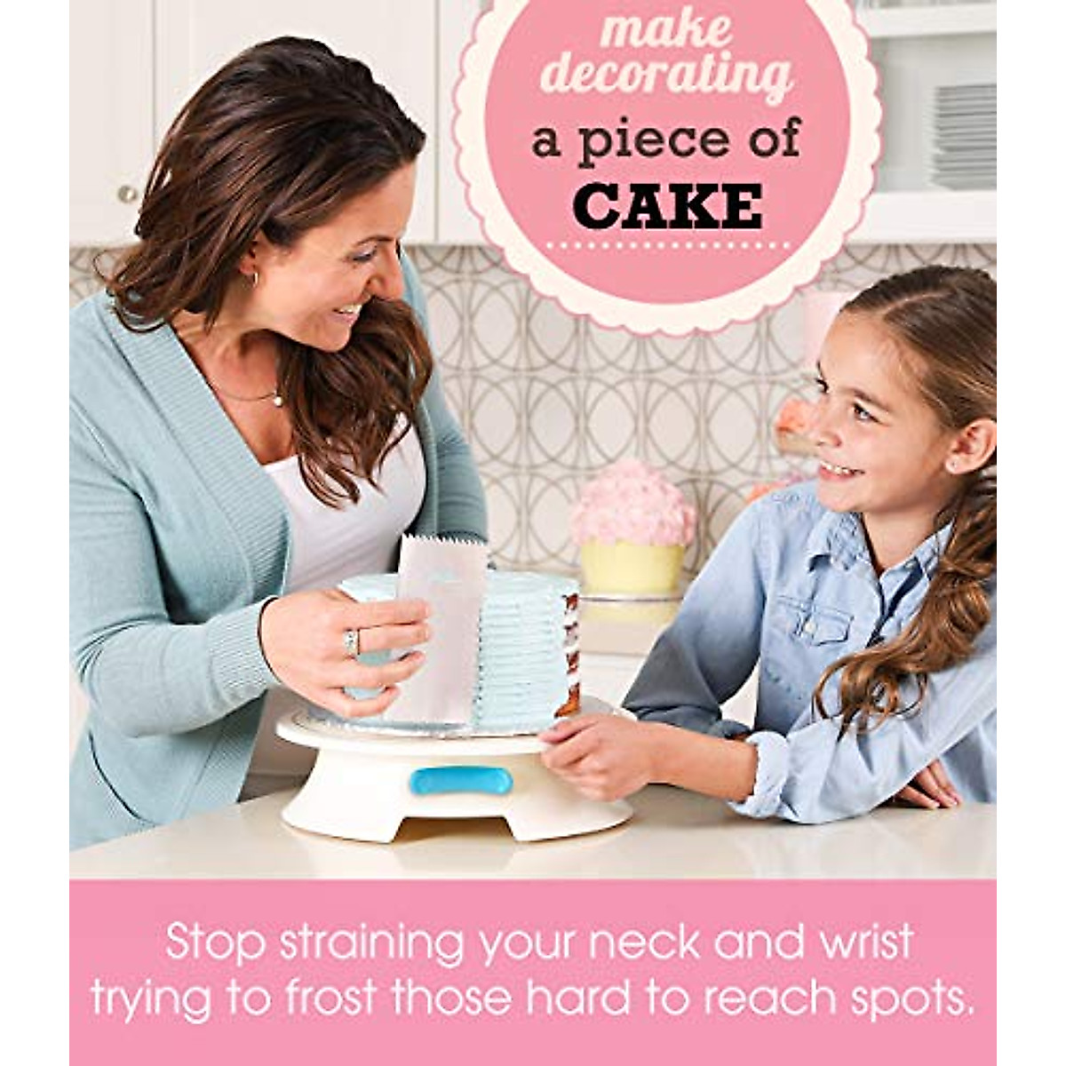 ForeverSmooth Cake Turntable Stand- Sturdiest Rotating Cake Leveler & Slicer. Decorating Supplies Kit w/Offset Spatula Set, Icing Bench Scraper, Cake Boards. 12 Inch White Spinner Baking Accessories