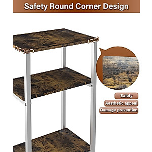 Tigerden 3 Tier Side Table, Heavy Duty End Table with Shelves, Narrow nightstand Table for Small Spaces, Record Player Table for Bedroom, Living Room, Sofa Couch - Rustic Brown & White