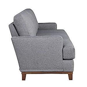 Bridgevine Home Modern 80 Inch Sofa Couch with Dark Walnut Accent Wood Base, for Living Room Easy Clean Couch, Deep Seating Reversable Memory Foam Cushions, Marcus Alabaster Grey, Avalon Grey