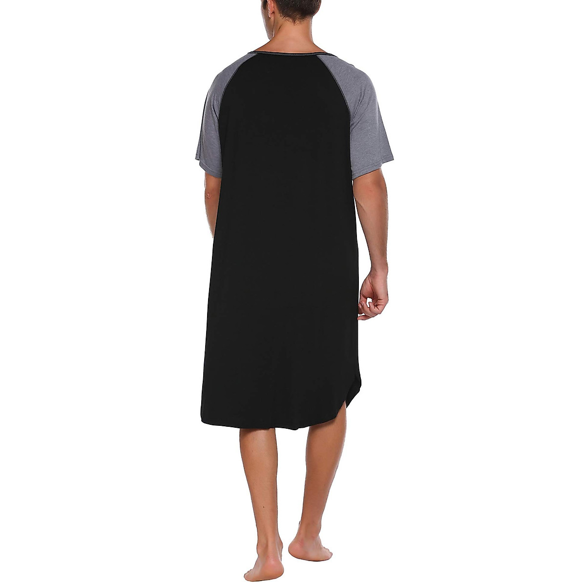 Ekouaer Plus Size Nightshirts Men's Short Sleeve Nightwear Long Lightweight Kaftan Sleep Tops (Black,XXL)